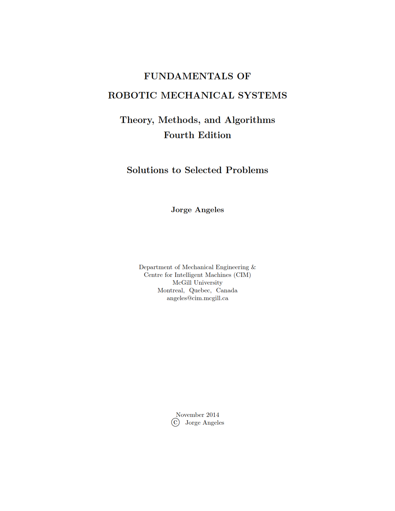 Fundamentals of Robotic Mechanical Systems Theory Methods and Algorithms Solution manual pdf